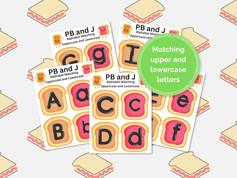 PB&J Alphabet Matching Printable: Uppercase Lowercase Letters (digital ...
