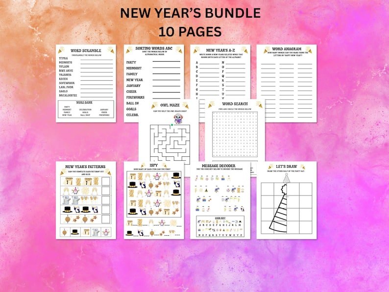 New Year's Activity Bundle, Games, Puzzles, Printable, 10 Pages - Etsy