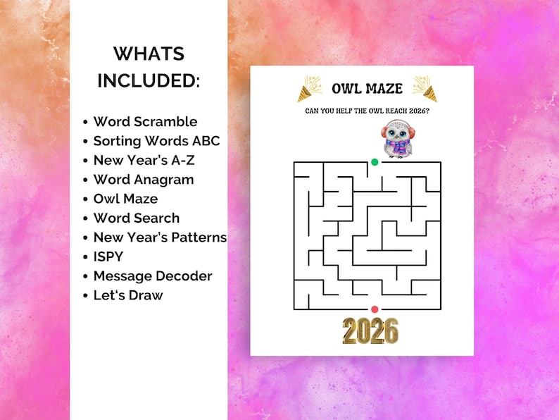 New Year's Activity Bundle, Games, Puzzles, Printable, 10 Pages - Etsy
