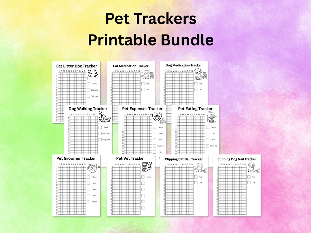 Pet Care Trackers Bundle, Dog Cat Health Planner, Medication, Walking ...