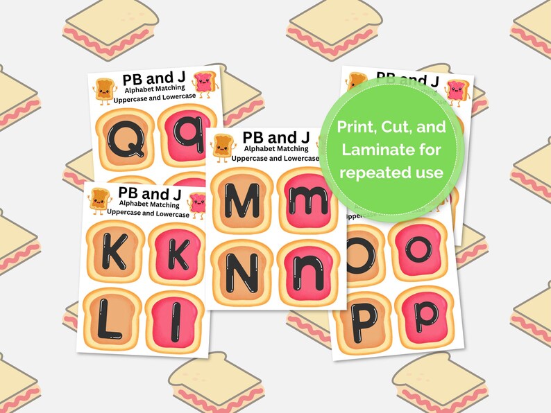 PB&J Alphabet Matching Printable: Uppercase Lowercase Letters (digital ...