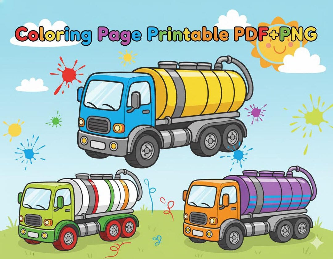 Tanker Truck Coloring Pages Printable, Cute Fuel/water Truck Coloring ...