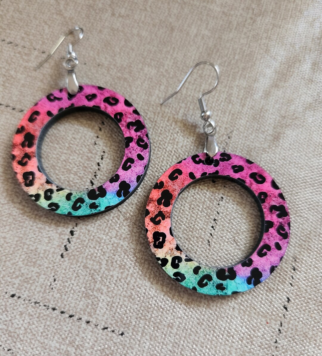 Multi-color Leopard Print Circular Earrings - Etsy