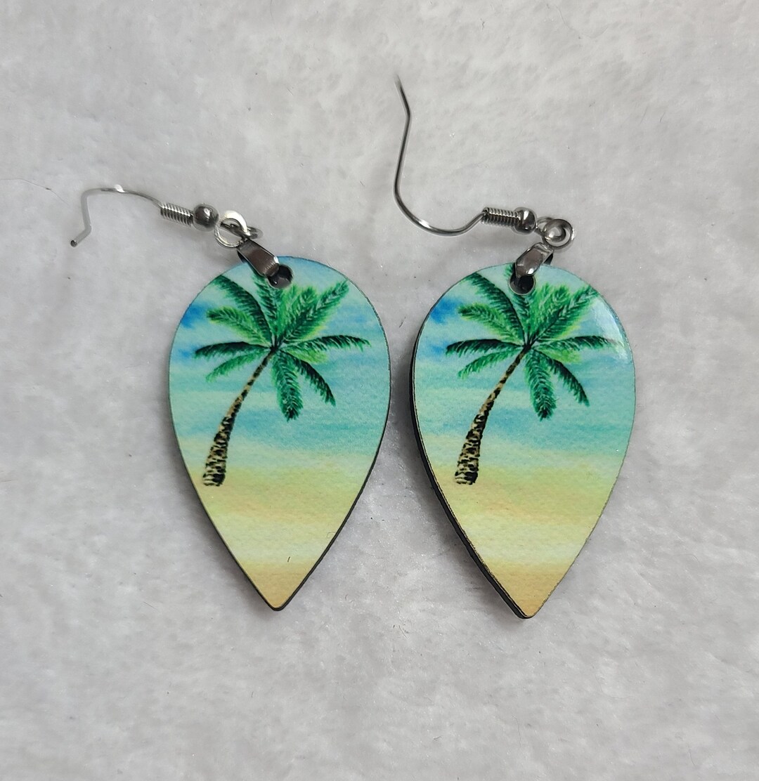 Palm Trees in the Sand on Inverted Teardrop Earrings - Etsy