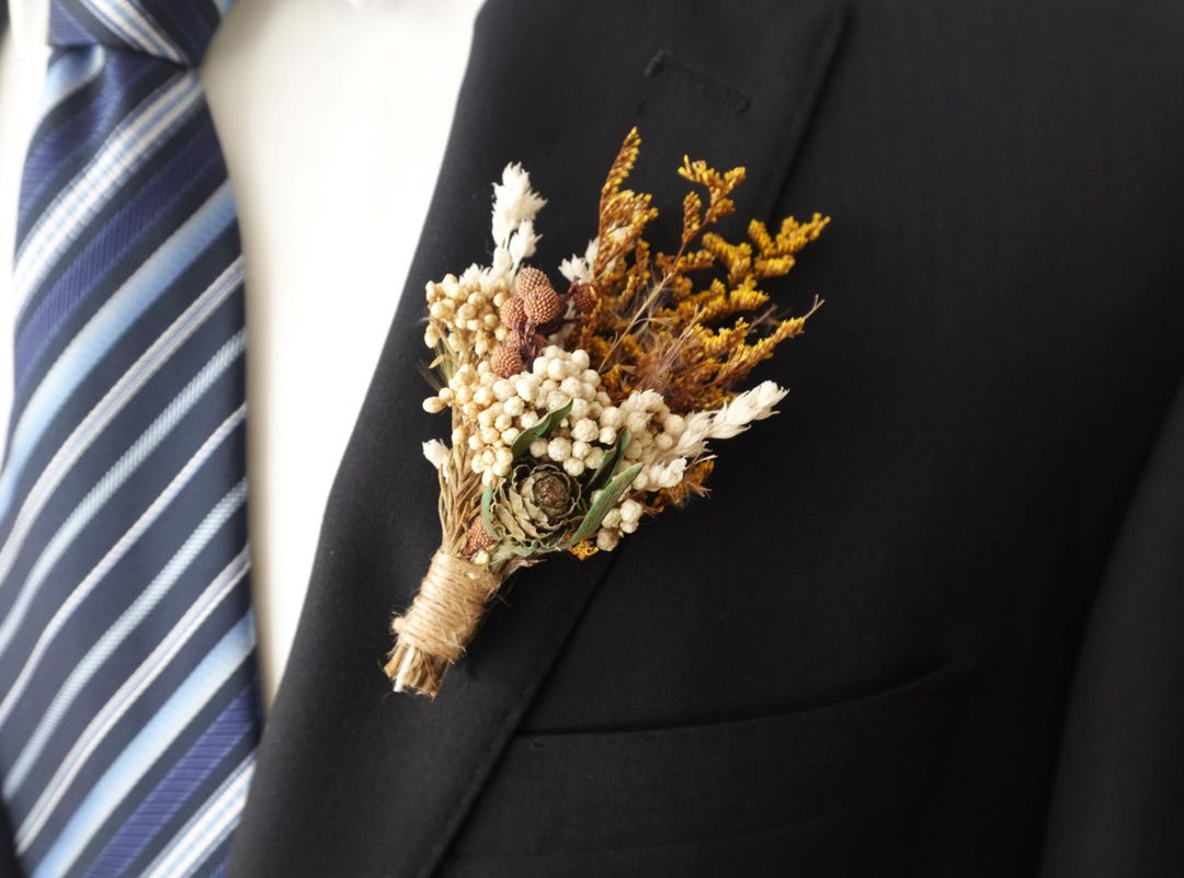 Emerald & Preserved Millet Flower Boutonniere | Coral Fruit, Snow Grass ...