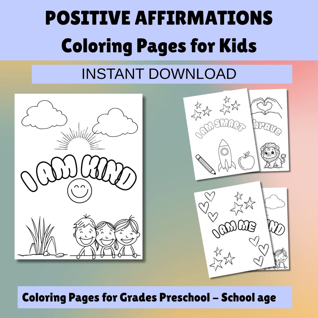 Positive Affirmations Coloring Pages for Kids - Etsy