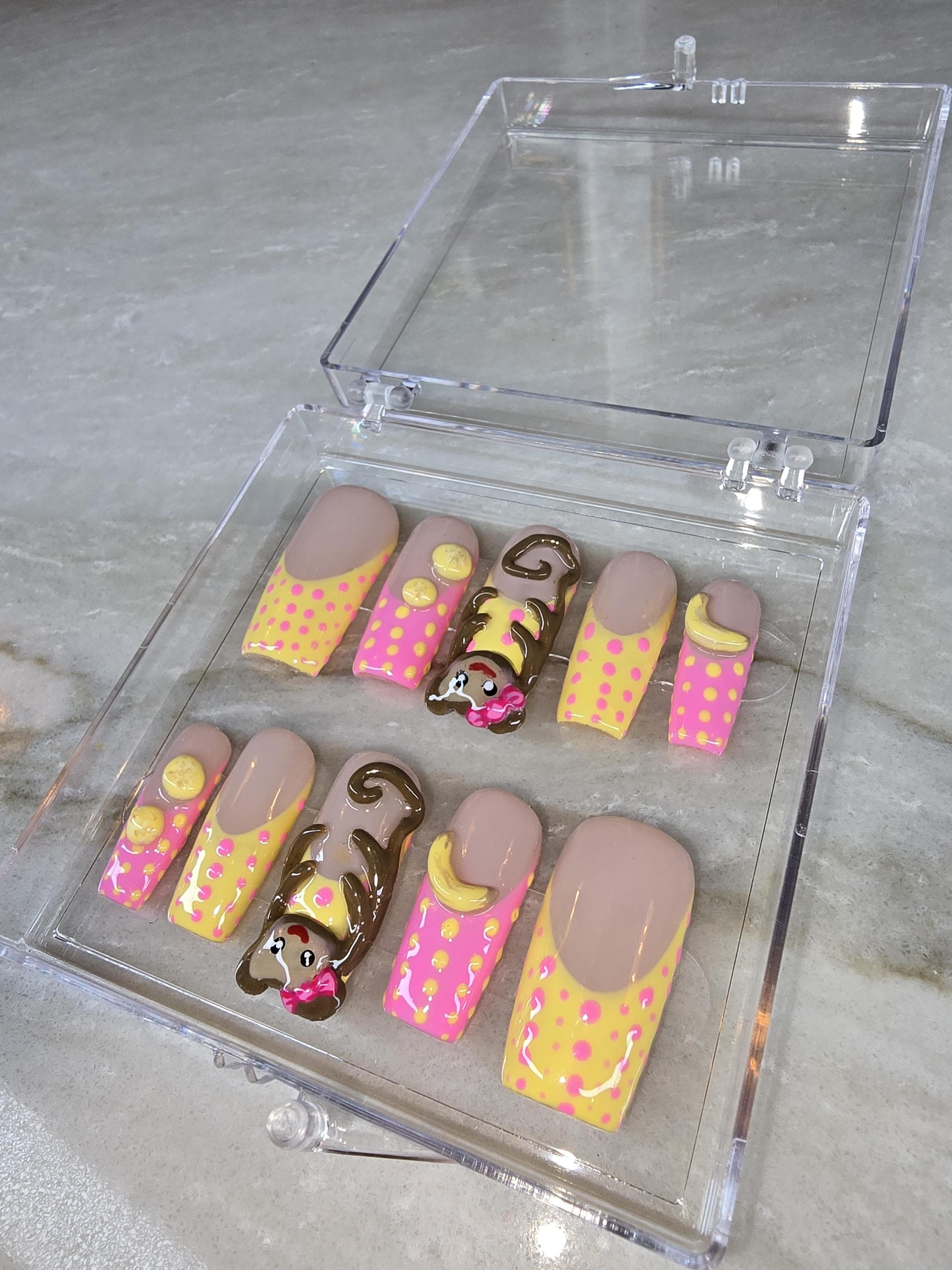 Monkey Hipper Nail Set, 3D Sculpted Monkey and Banana Charms/handmade ...