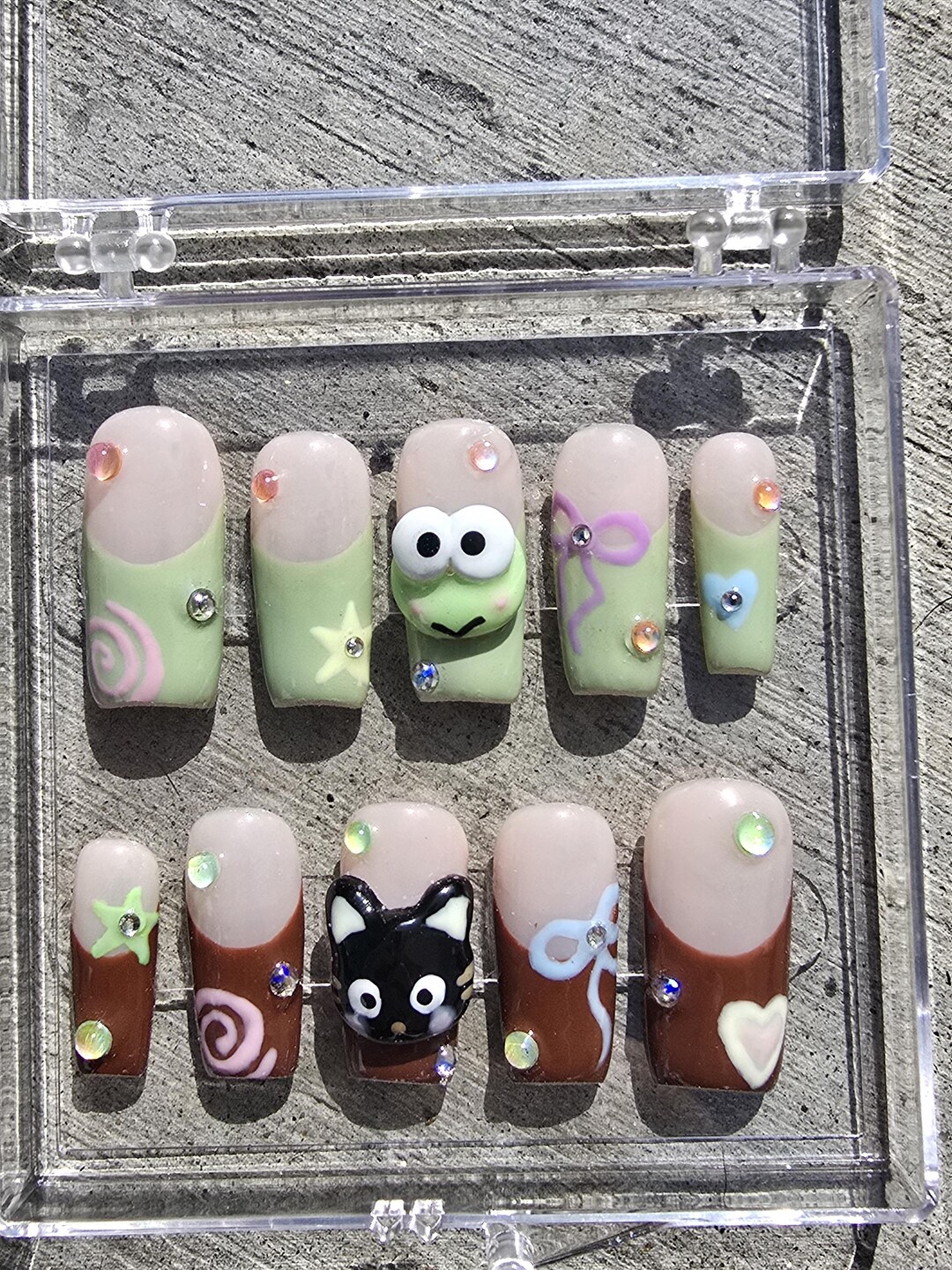 Cutesy Chococat and Keroppi,sanrio Press on Nails, Rhinestones and ...