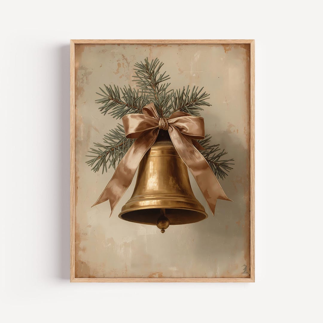 Vintage Christmas Bell Print – Holiday Ribbon Wall Decor Digital ...