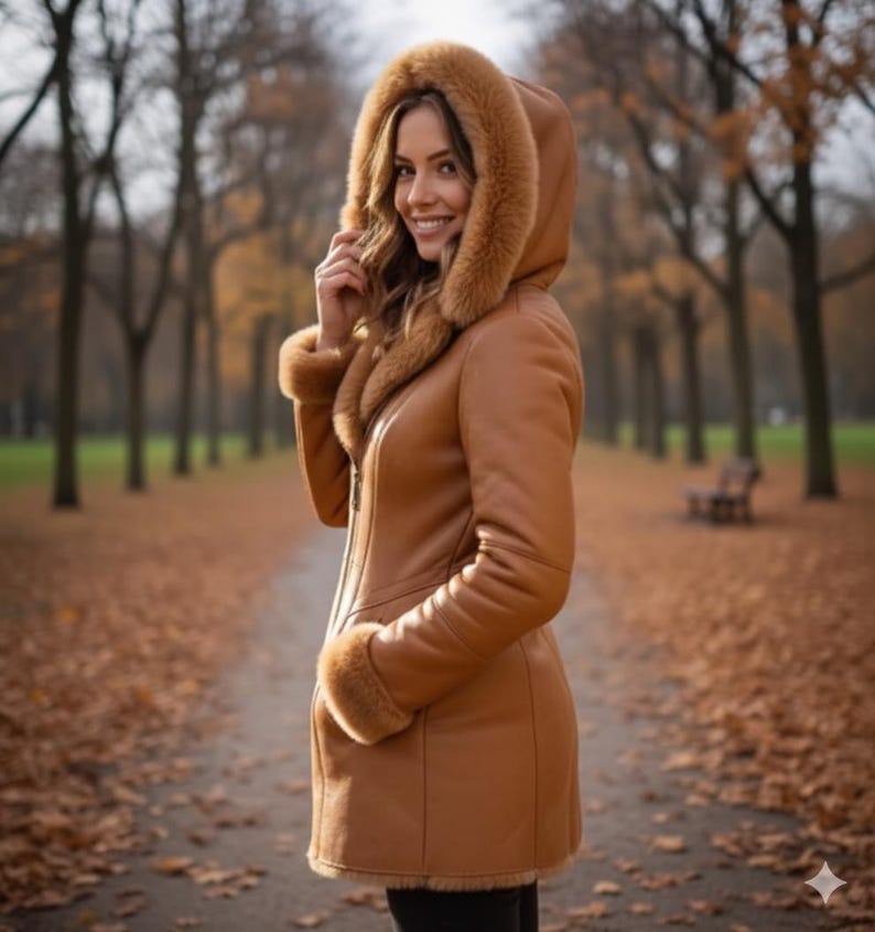 Womens Shearling Sheepskin Coat - Tan Leather Winter Parka With Fur ...
