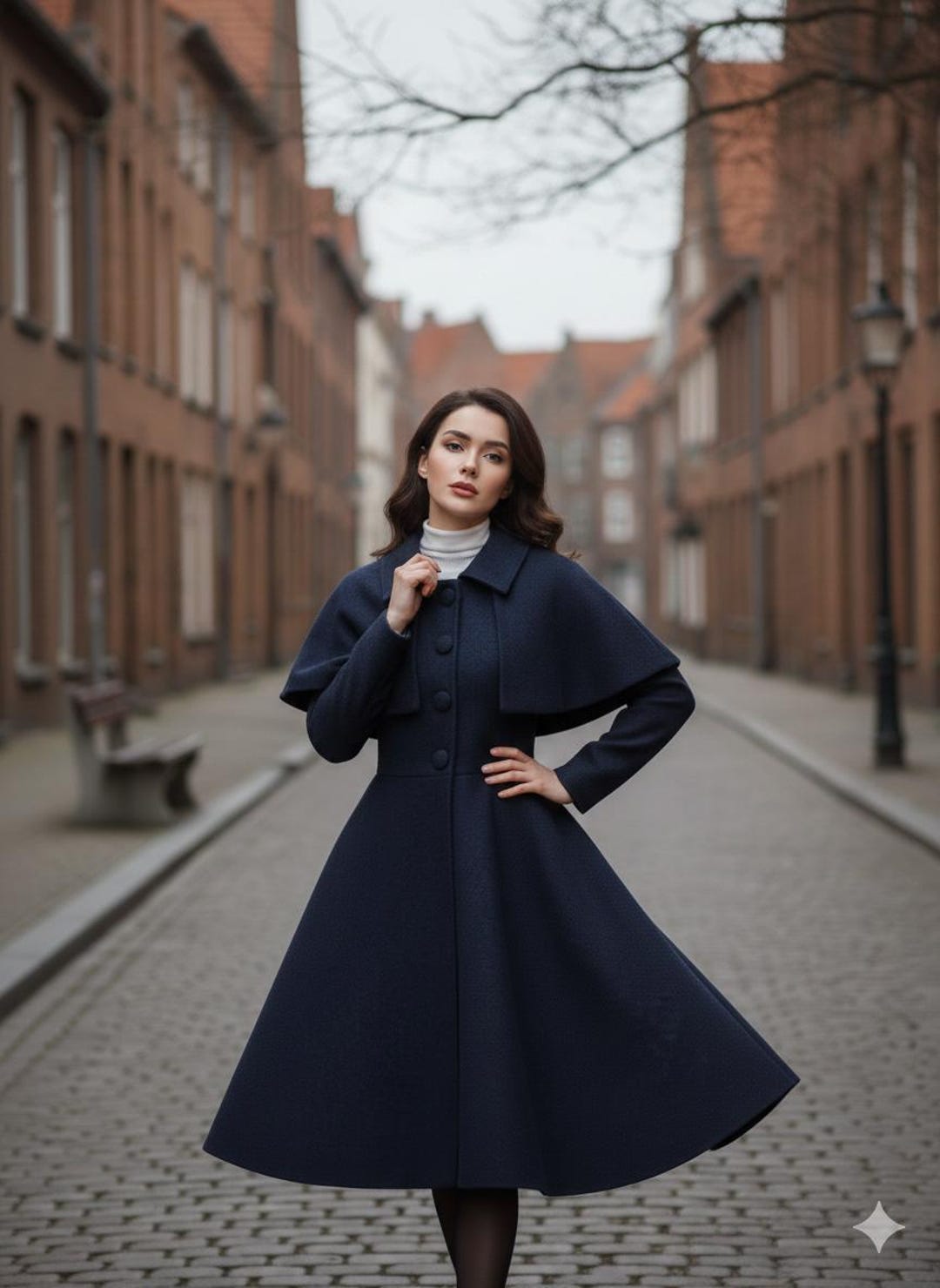 Navy Blue Wool Cape Coat, Vintage Fit and Flare Winter Overcoat - Etsy