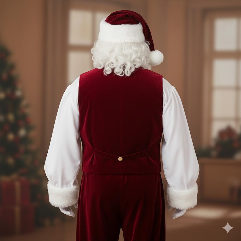 Luxury Velvet Santa Suit: Vest, Hat, Gold Trim. Pro Christmas Costume ...