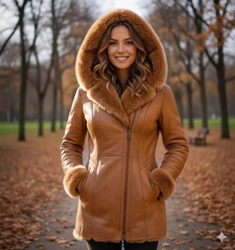Womens Shearling Sheepskin Coat - Tan Leather Winter Parka With Fur ...