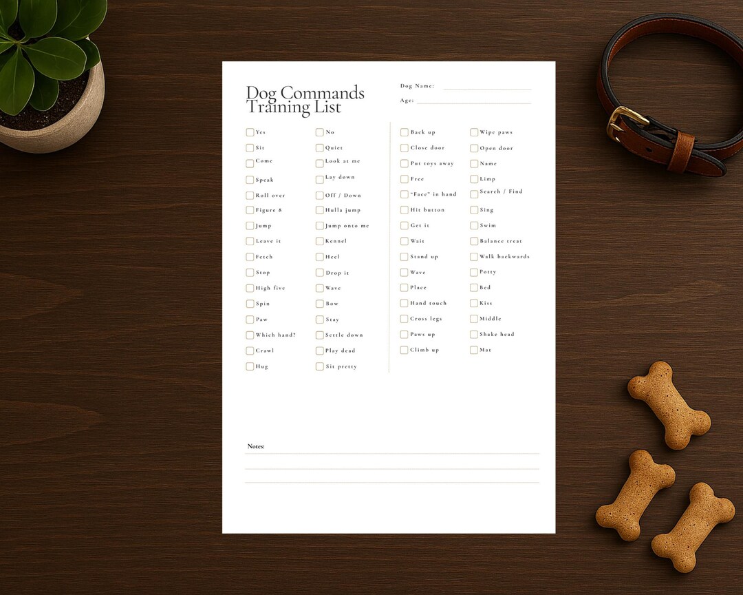 Dog Commands Training List Printable | Dog Training Checklist ...