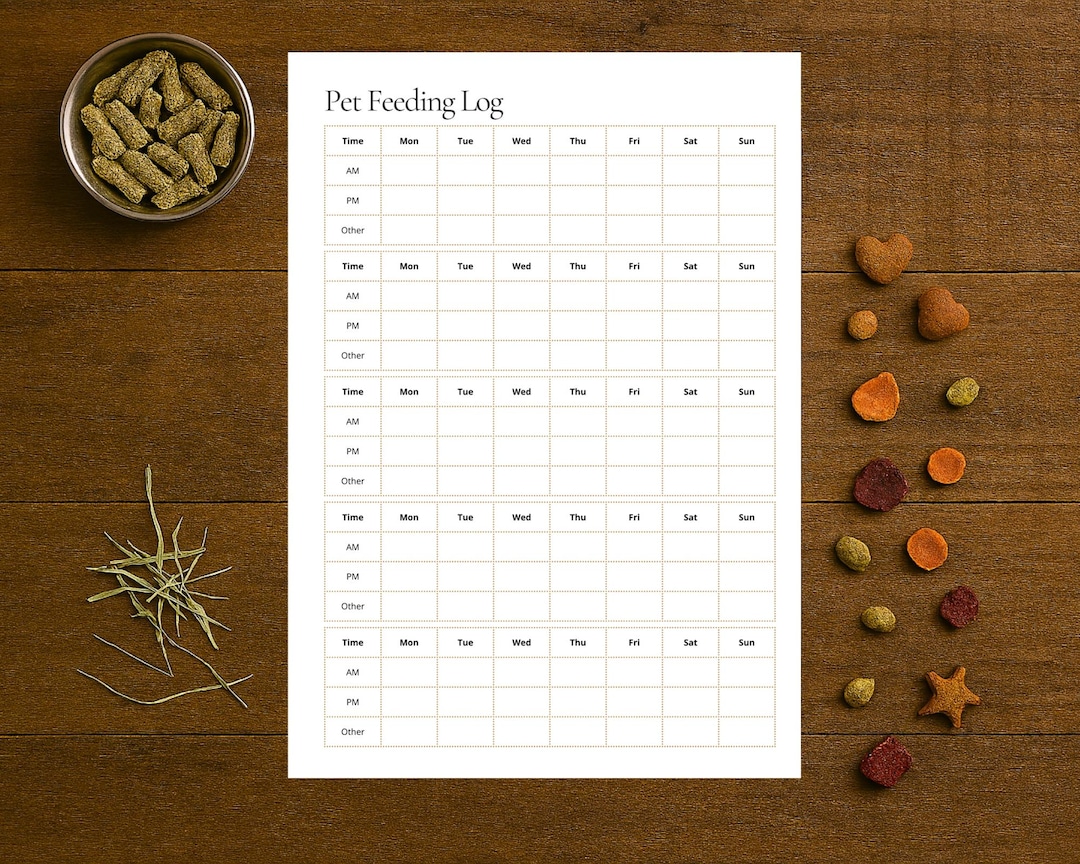 Pet Food Log Printable | Monthly Pet Care Tracker | Dog & Cat Feeding ...