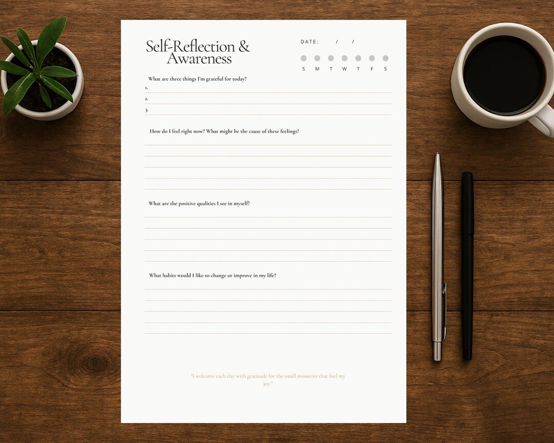 Self Reflection Journal Printable | Daily Self Awareness Worksheet ...