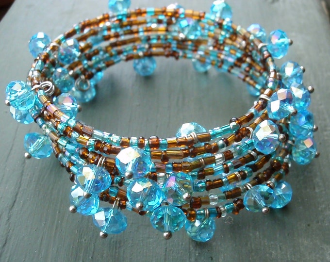 Chacha Memory Wire Bracelet Brown Aquamarine Topaz Chacha - Etsy