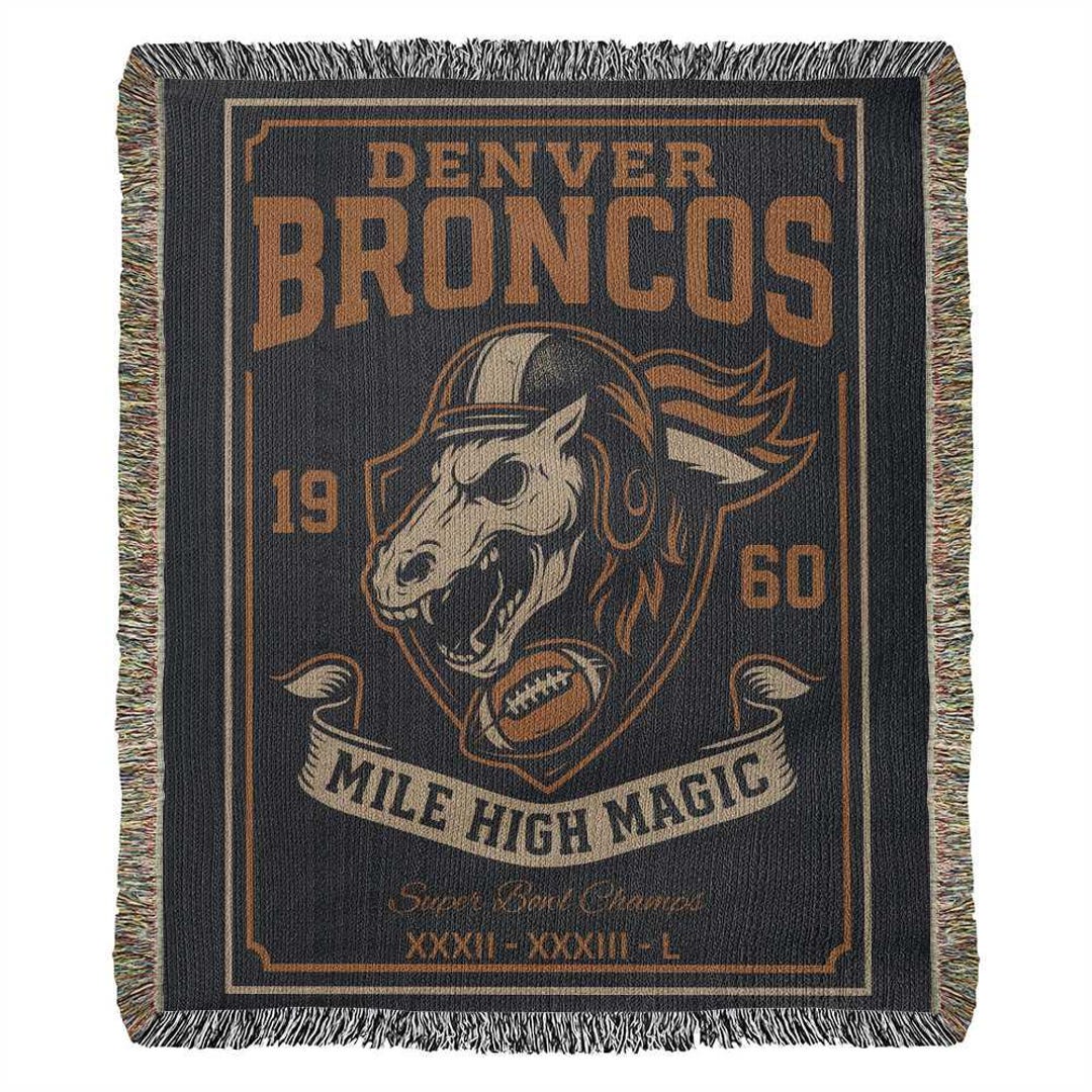 Denver Broncos Woven Blanket | Mile High Magic Skull Football Throw ...