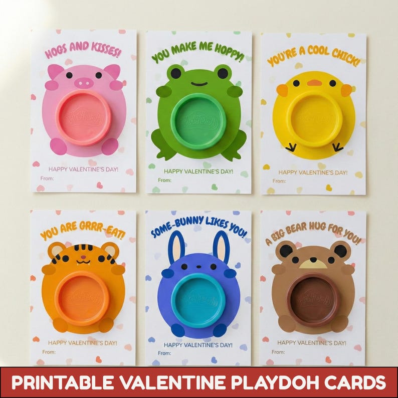 Printable Play-doh Valentine Cards • Kids Valentine, Animal Puns ...