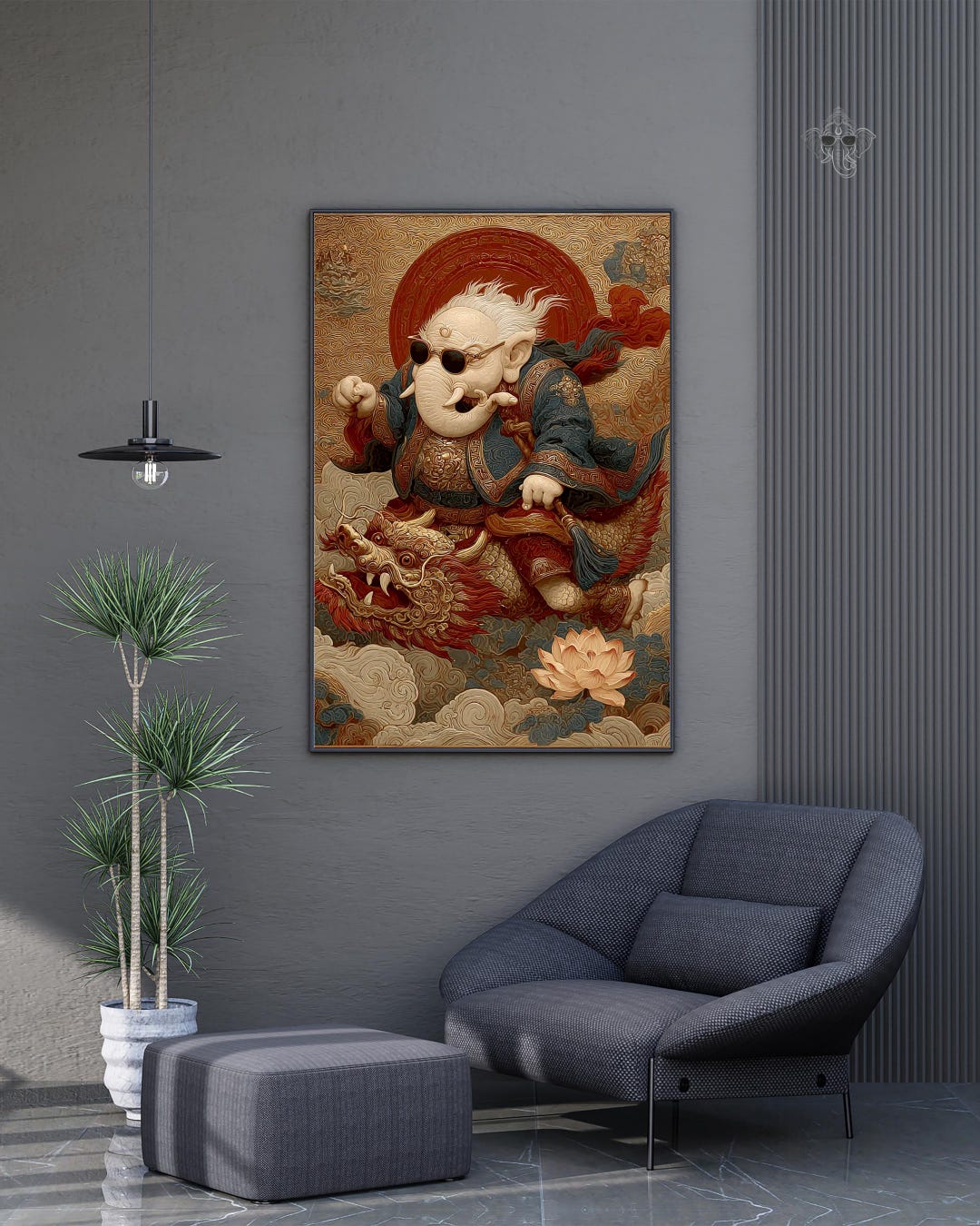 Celestial Dragon Ganesha Wall Art – Asian Mythology Printable | Modern ...