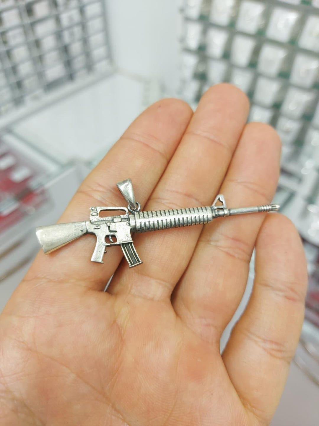 Sterling Silver Rifle Pendant – 925 Gun Necklace – Tactical Weapon ...