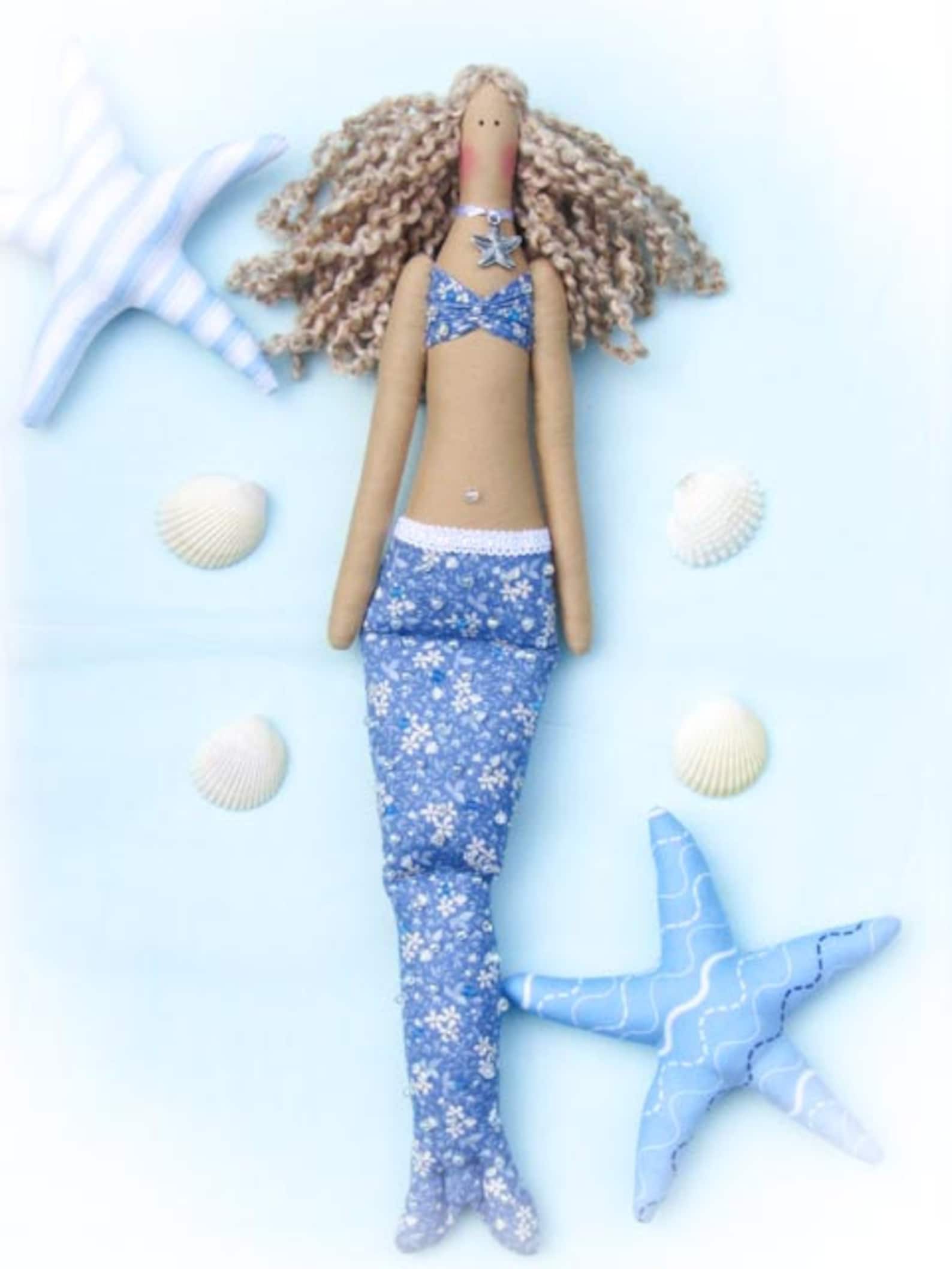 Mermaid Doll Handmade Fabric Doll Blue Cloth Doll Art Doll Rag - Etsy