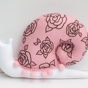 Handmade Stuffed Snail Toy Tilda Snail Softie Plush Pink Rose Floral ...