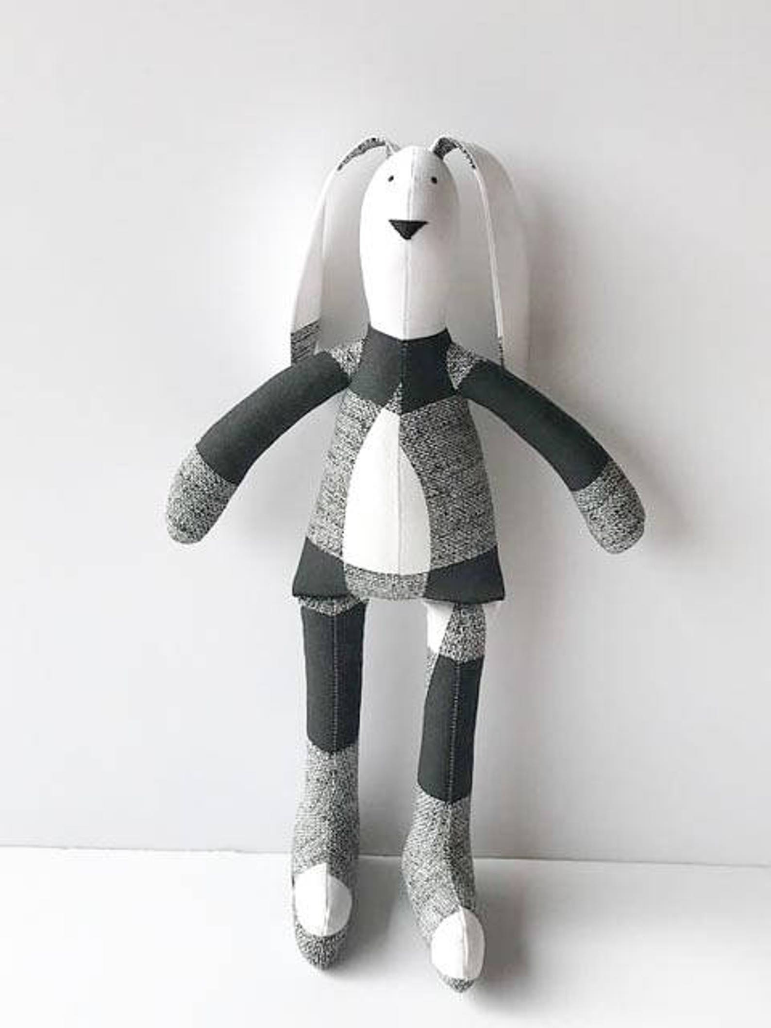 Stuffed Bunny Toy Black Bunny White Plaid Rabbit Hare Toy - Etsy