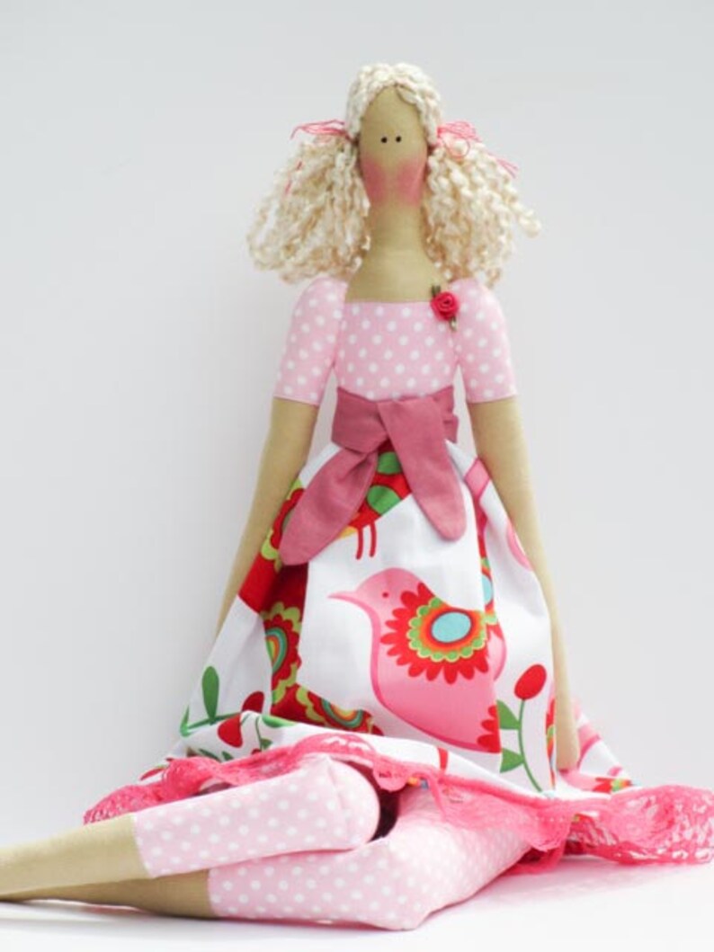 Rag Doll Fabric Doll Stuffed Doll Tilda Doll Blonde Pink - Etsy