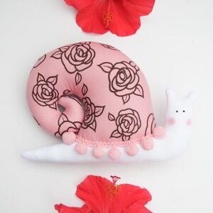 Handmade Stuffed Snail Toy Tilda Snail Softie Plush Pink Rose Floral ...