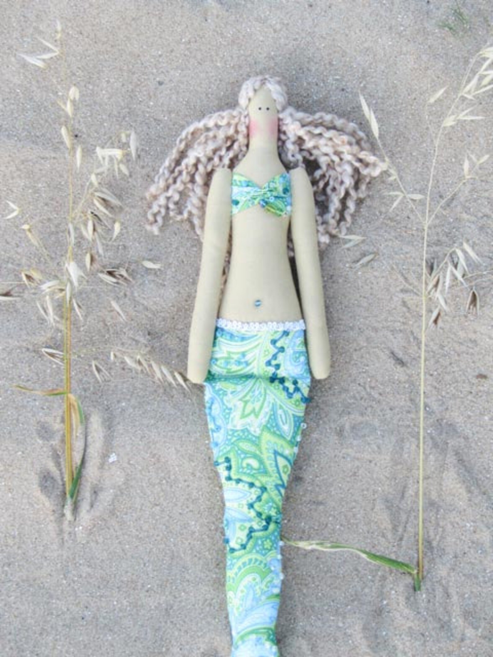 Mermaid Doll Handmade Fabric Doll Sea Green Mermaid Room Decor | Etsy