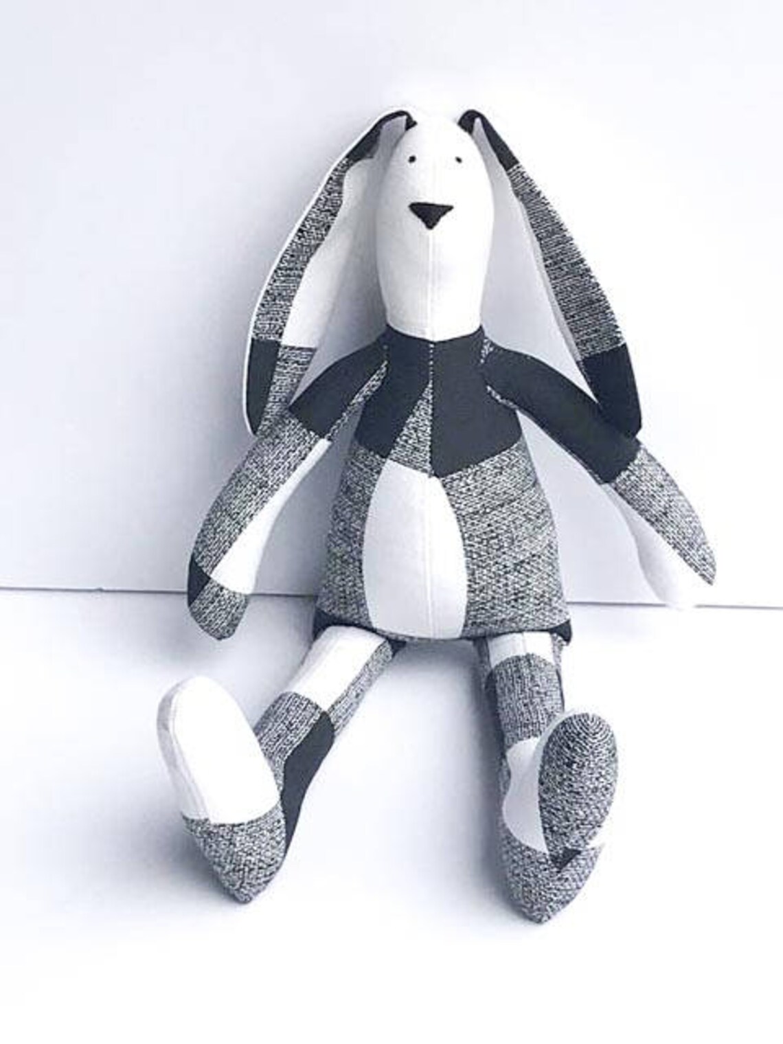 Stuffed Bunny Toy Black Bunny White Plaid Rabbit Hare Toy - Etsy
