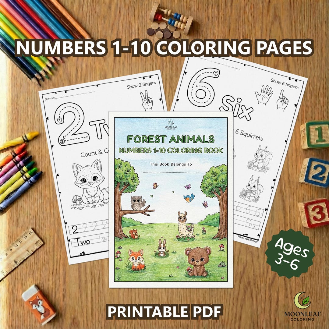 Forest Animals Numbers 1–10 Coloring Pages | Printable Number Tracing ...