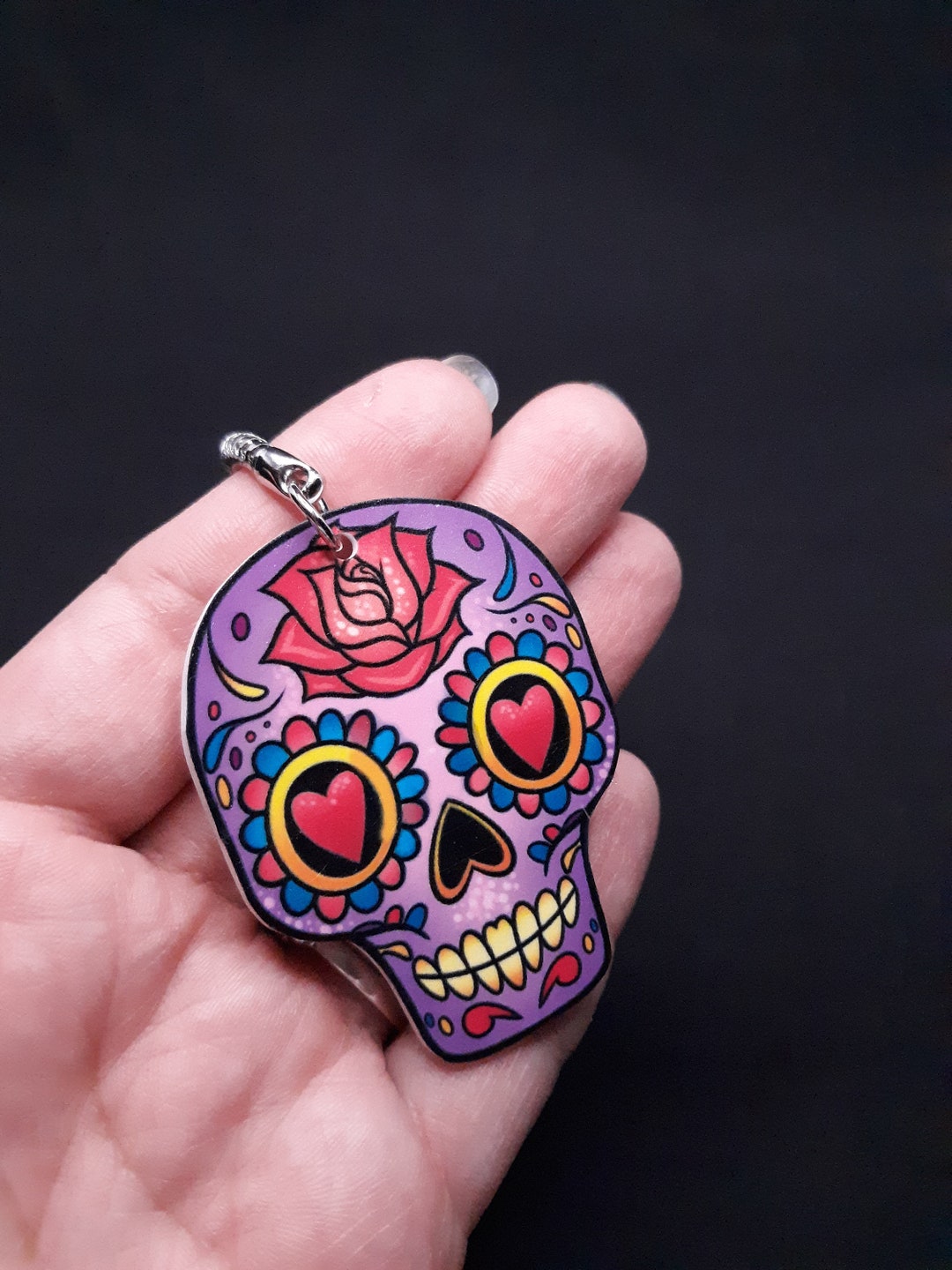 Sugar Skull Keychain - Etsy