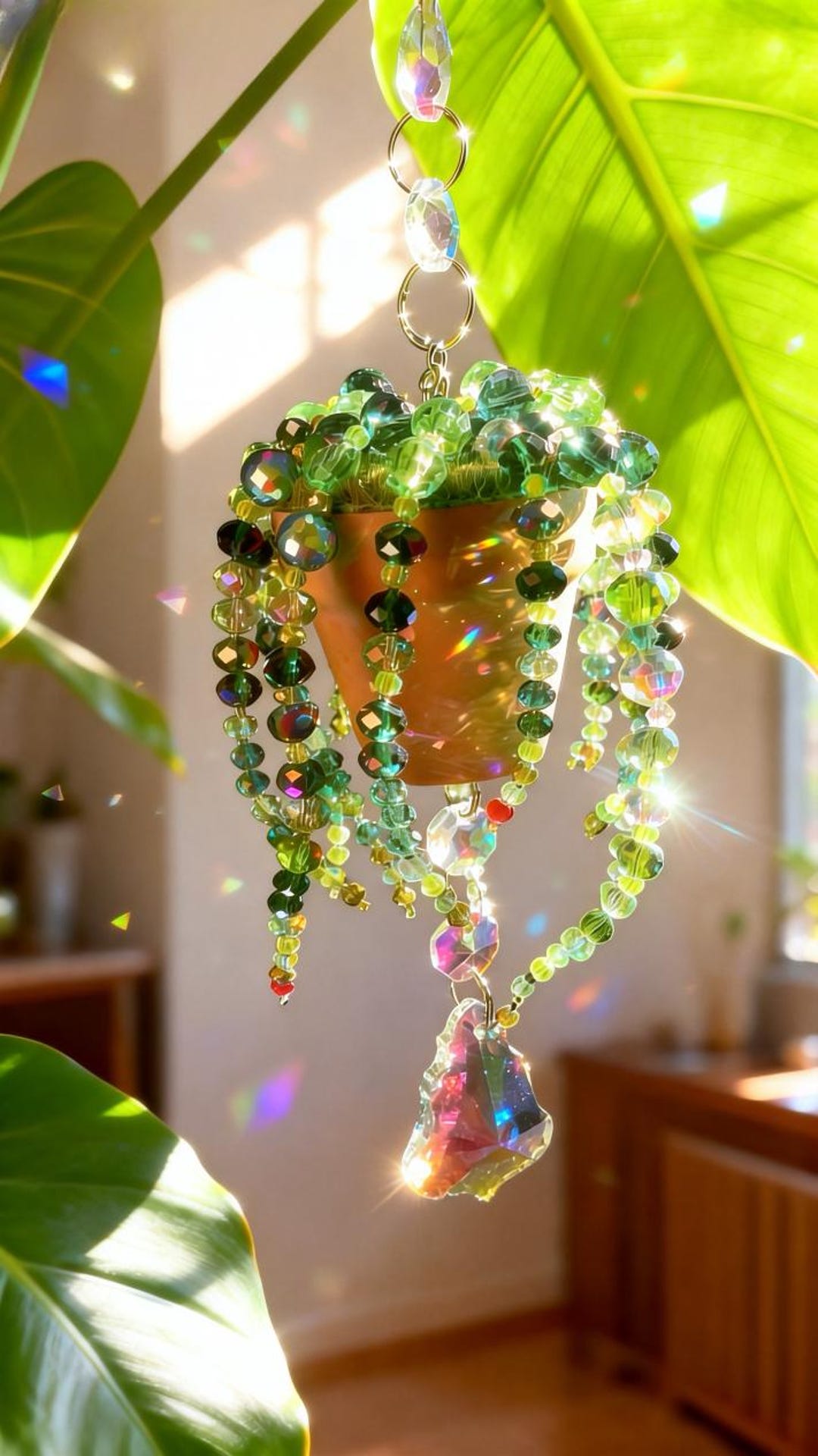 Handmade Beaded Decorforever Succulent Suncatcher Round Globe Window ...