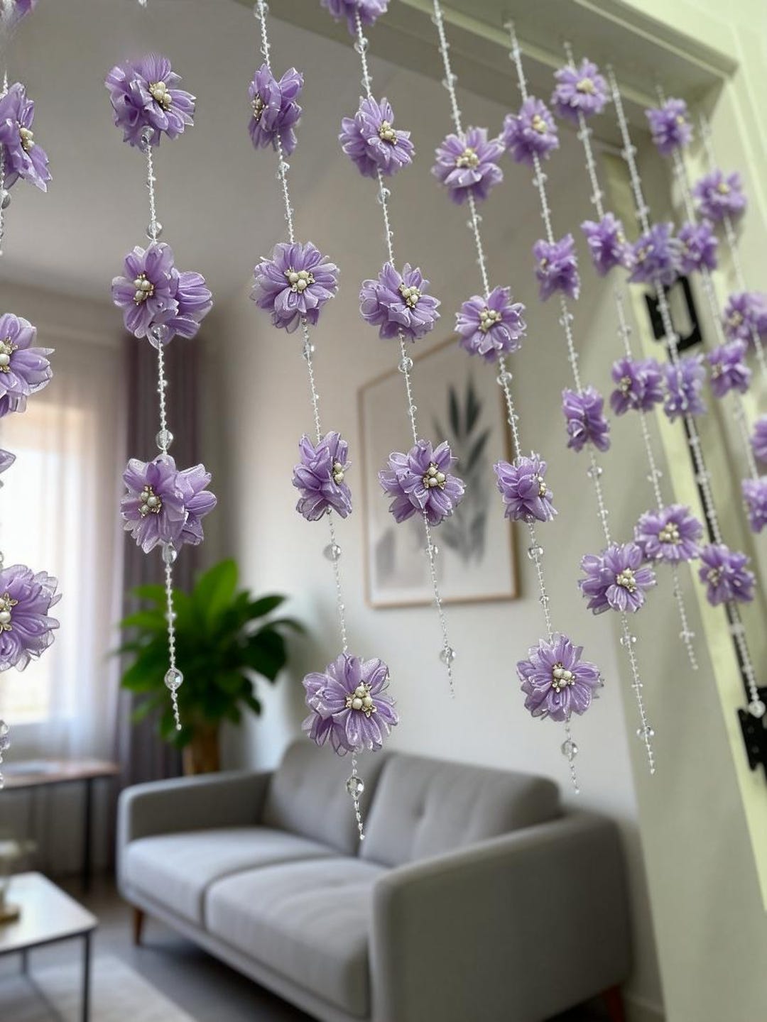 Handmade Fabric Flower Beaded Curtain, Soft Floral Partition Panel - Etsy