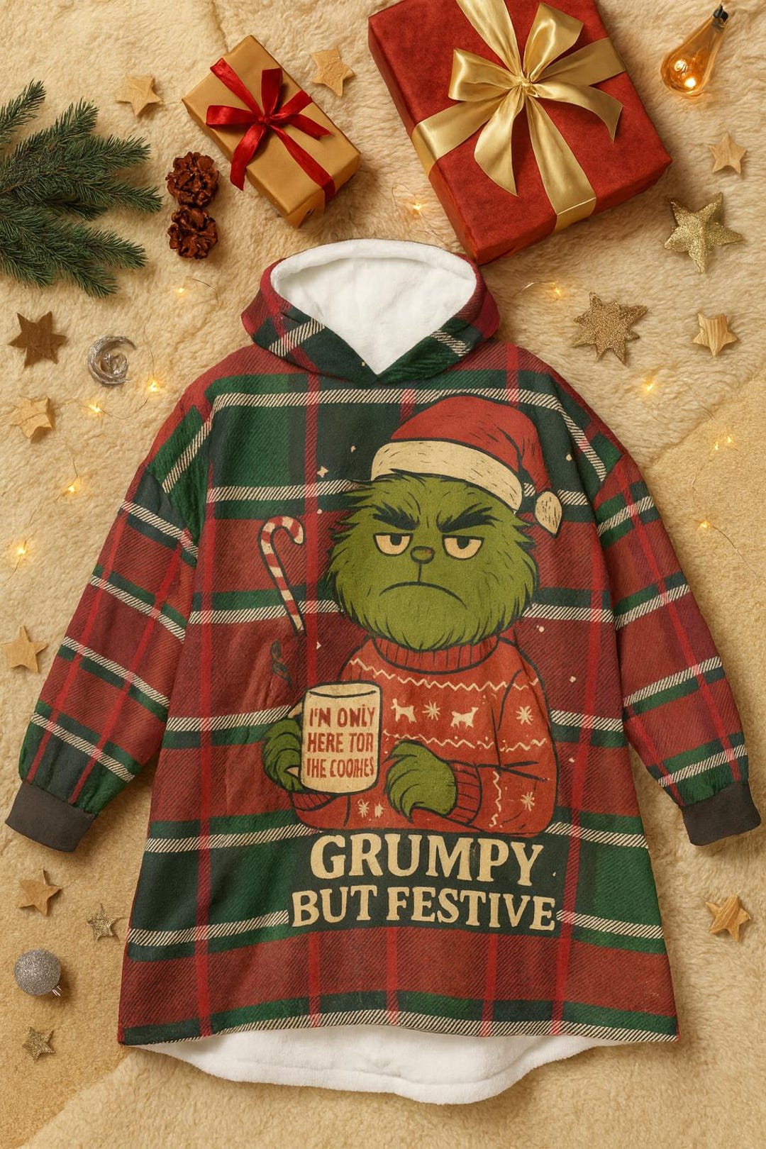 Grumpy Christmas Green Hooded Blanket | Holiday Hooded Throw - Etsy