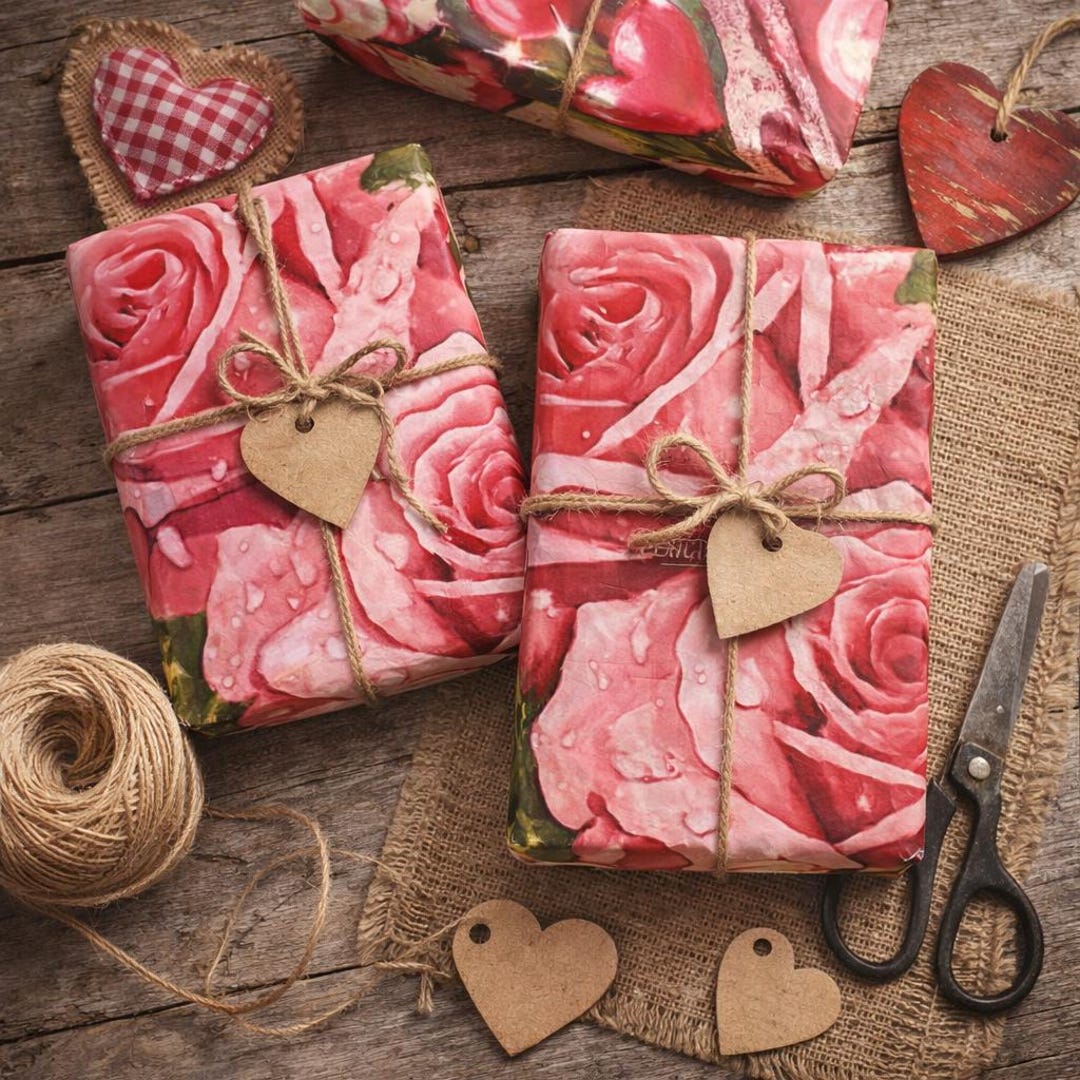 Pink Rose Y2K Pattern Wrapping Paper | Floral Valentine Holiday - Etsy