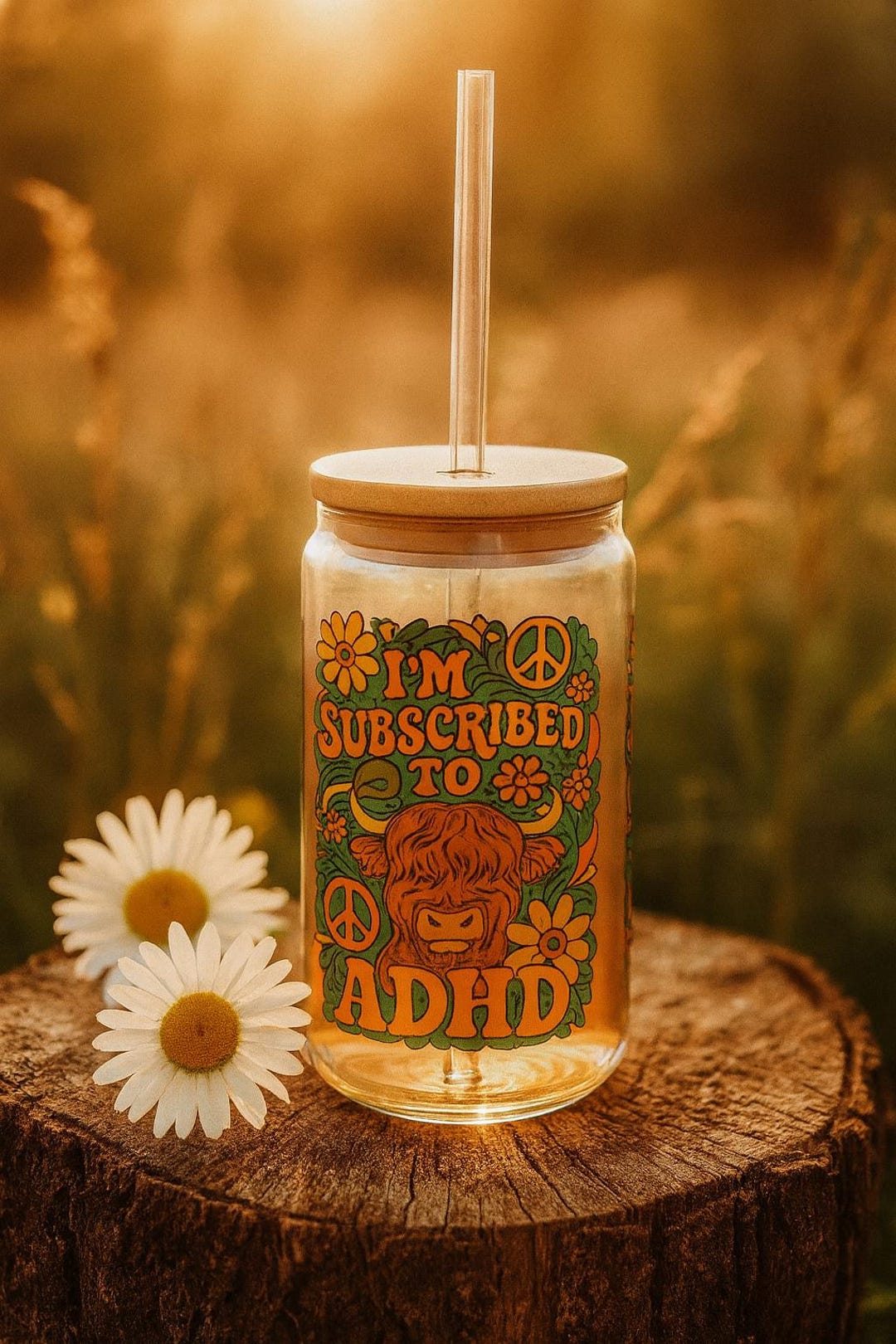 Highland Cow ADHD Cold Cup Sipper Glass 16oz | Cow Illustration ...