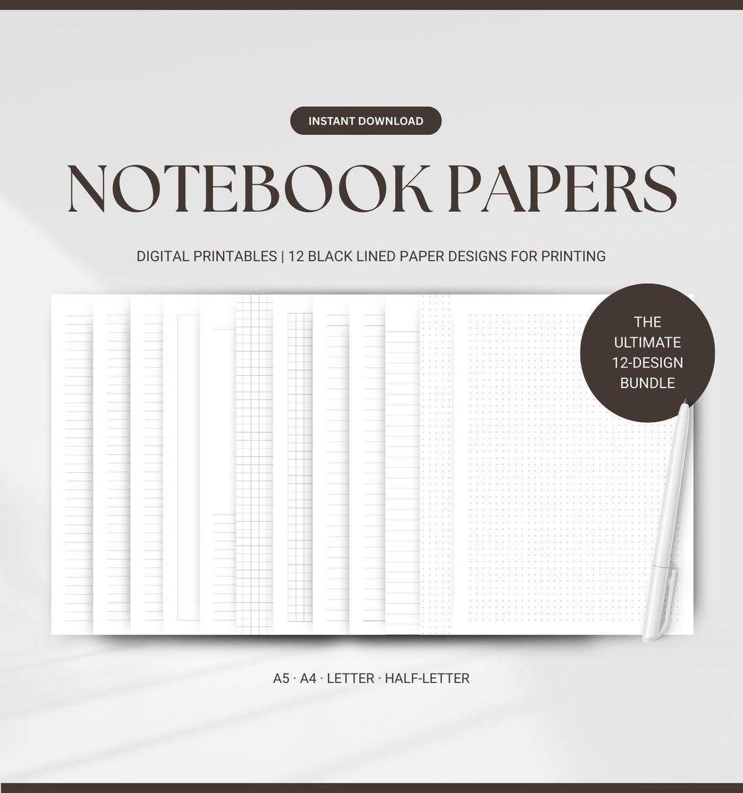 Printable Notebook Paper Templates | Minimalist Lined, Grid, Blank ...