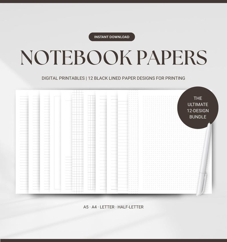 Printable Notebook Paper Templates | Minimalist Lined, Grid, Blank ...