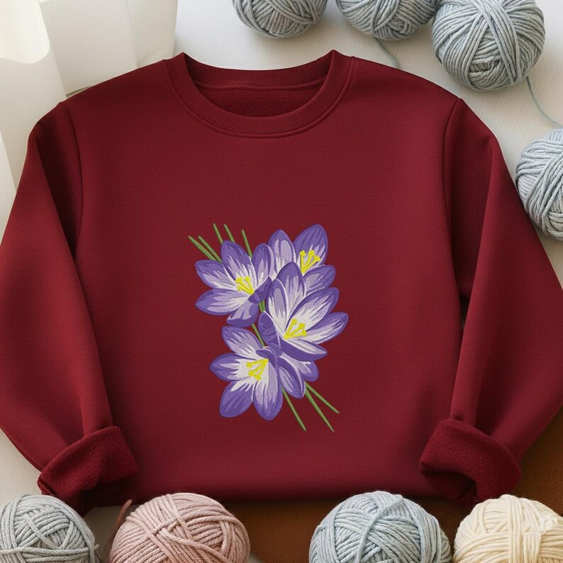 Saffron Flower Machine Embroidery Design, Crocus Sativus Floral Pattern ...