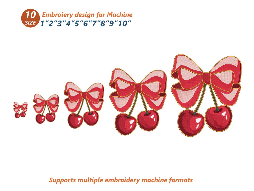 Cherry Bow Embroidery Design, Coquette Style (digital Machine ...