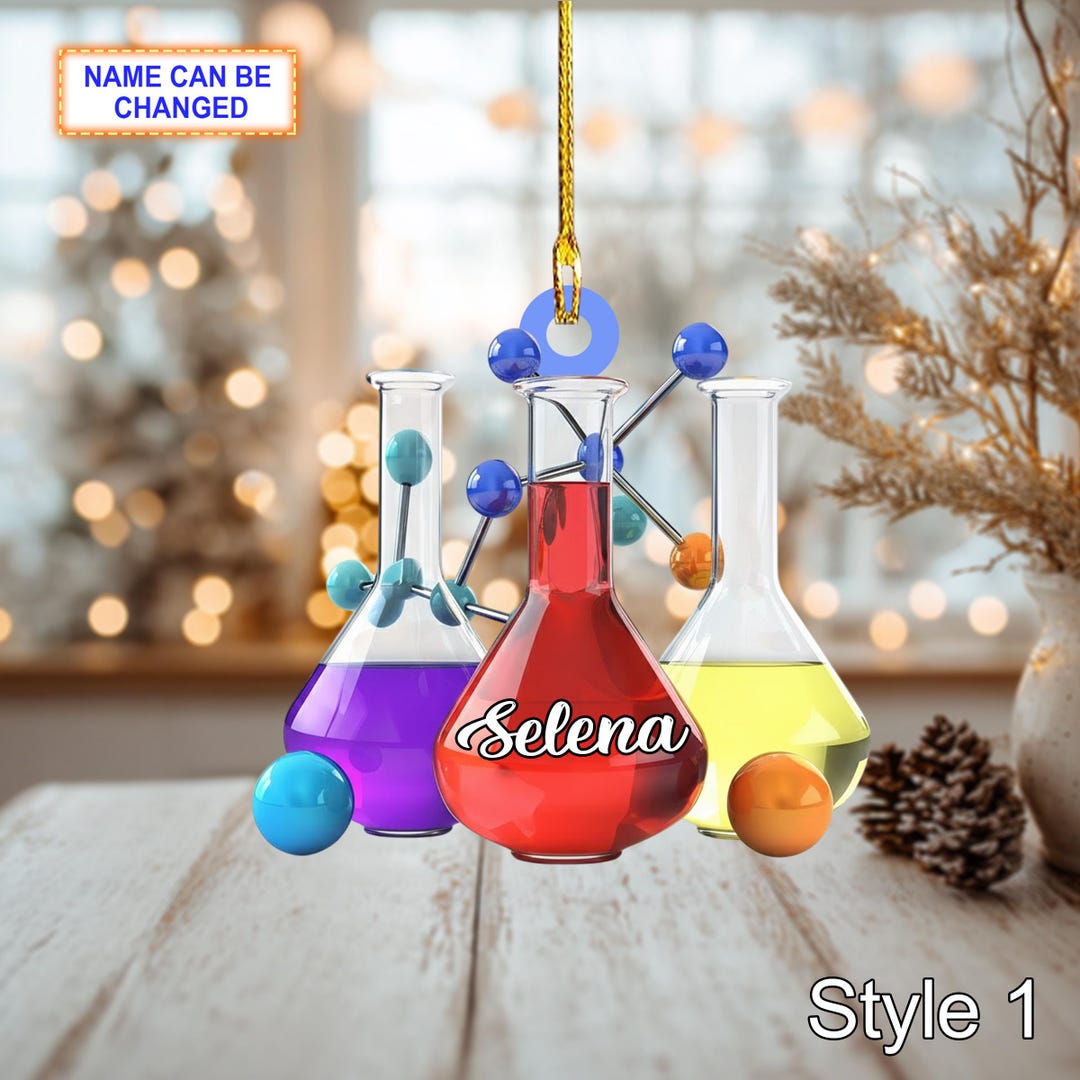 Personalized Science Ornament, Custom Name Chemistry Beaker Decor, STEM ...