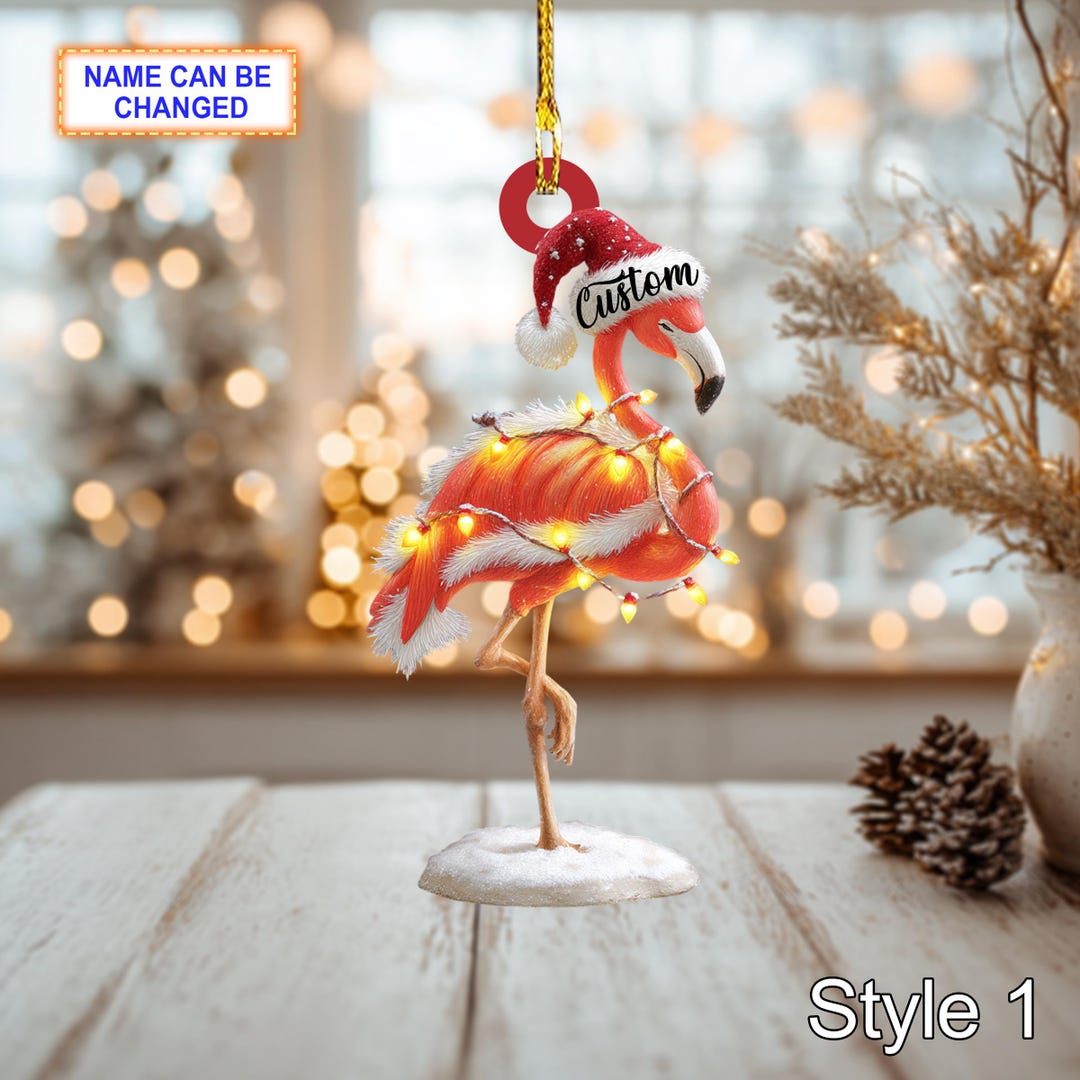 Custom Flamingo Christmas Ornament Flat 2D – Acrylic Holiday Decoration ...