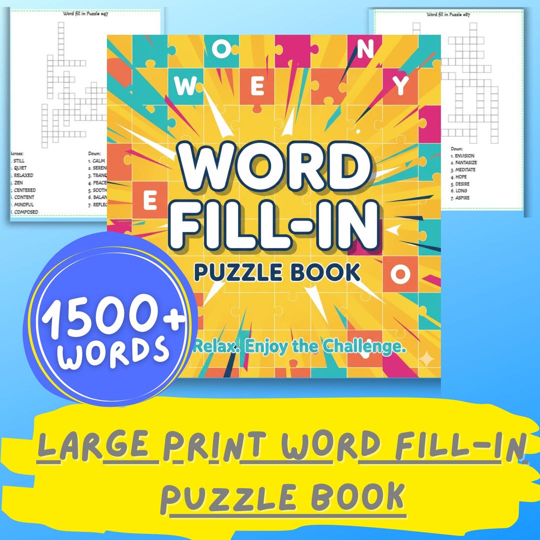 Large Print Word Fill-in Puzzle Book | 1500+ Brain Games - Etsy Australia