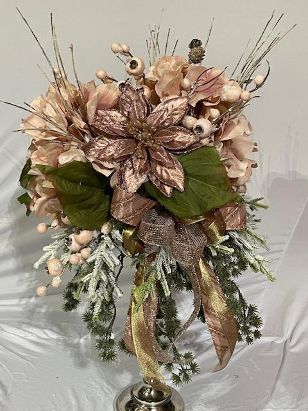 Pink Hydrangea Candle Holder Centerpiece - Etsy