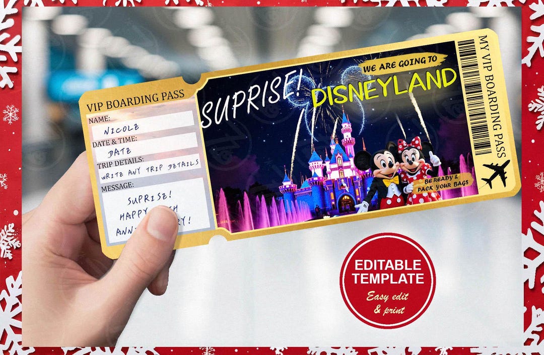 Disneyland Paris or California Fake Boarding Pass – Editable Surprise ...