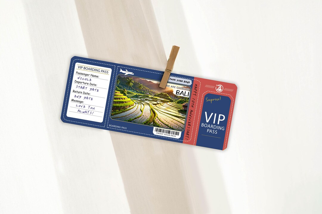 Editable Bali Surprise Boarding Pass - VIP Vacation Reveal, Business ...