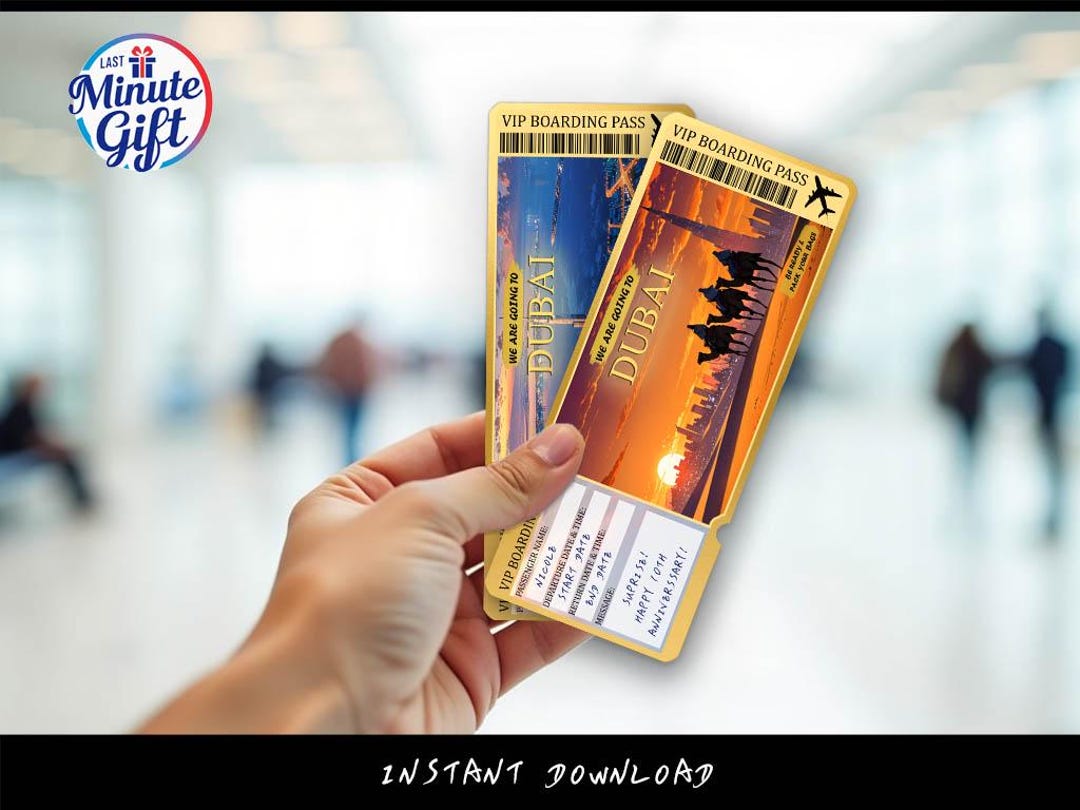 Editable Dubai Surprise Boarding Pass - Honeymoon Vacation Reveal ...